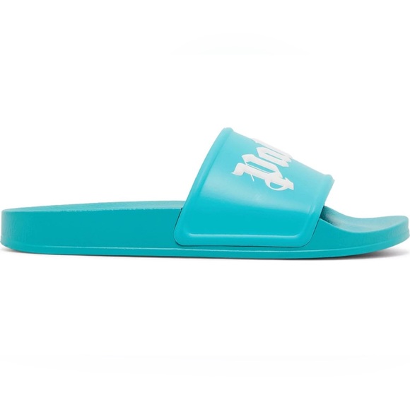 Palm Angels | Shoes | Palm Angels Light Blue Pool Slider Logo Sandals ...